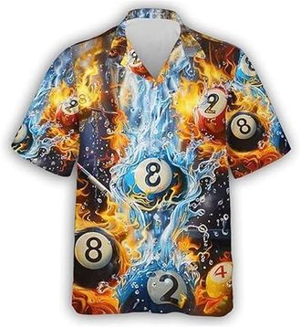 Keephen kewing Billiard Jeu Impression 3D Chemise Hawaiienne Femmes Hommes Billes de Billard Chemise &agrave; Boutons Casual Bowling Chemise &Eacute;t&eacute; &Eacute;quipe Chemise