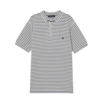 Brooks Brothers Homme, Tops, Blanc, Taille: M Polo Tricot Rayé Coton-Soie-Lin