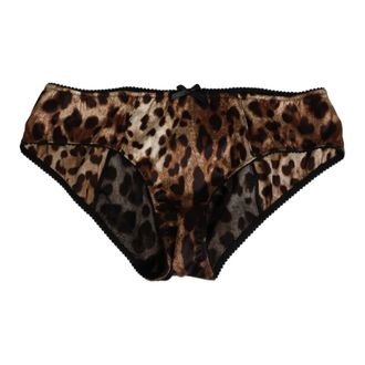 Dolce & Gabbana Femme, Sous-v&ecirc;tements, Brun, Taille: 40 FR L&eacute;opard Soie Taille Moyenne Culotte Sous-v&ecirc;tements