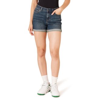Amazon Essentials Damen Jeansshorts In Schmaler Passform Mit Mittelhohem Bund, 10 cm, Dunkles Jeansblau, 38