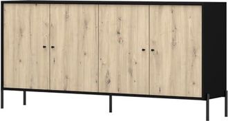 Selsey Sideboard Raviero Eiche-Artisan Optik 80 x 200 x Tiefe 40 cm - 4 T&uuml;ren - Modernes Design mit Viel Stauraum - Laminierte Spanplatte - Schwarze Metallbe