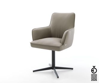 DELIFE Drehstuhl Heira-Flex mit Armlehnen Echt-Leder Schlamm Fu&szlig;kreuz Schwarz 360&deg; drehbar Taschenfederkern, Esszimmerst&uuml;hle