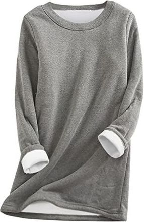 Generic Pull doublé en polaire pour femme, pull chaud à manches longues de couleur unie sans capuche, chandail dhiver en polaire Sherpa doublé à col rond, cha