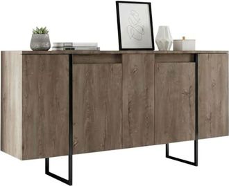 Dmora Kommode Betel, Wohnzimmerbuffet, Wohnzimmer-Sideboard, Moderne K&uuml;chen-Speisekammer, 160x35h80 cm, Walnuss und Schwarz