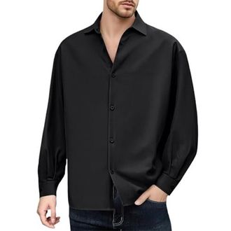 Generic Chemises habill&eacute;es pour homme, chemise formelle grande taille, chemises daffaires, couleur unie, chemise &agrave; manches longues, col &agrave; revers, hauts bouton