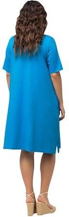 Ulla Popken Jerseykleid, A-Linie, Rundhals, Halbarm, Taschen 819165 Robe, Bleu, 54-56 Femmes