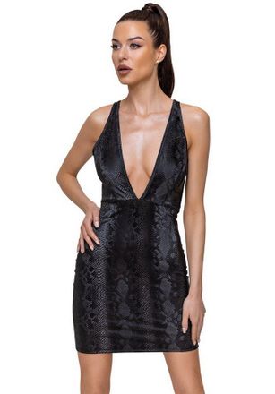 Cottelli Collection Minikleid Kurzes enges Kleid in Schlangenhaut-Optik - schwarz (1-tlg) Vorne und hinten extra tiefer Ausschnitt