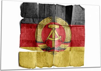 Wallario Herdabdeckplatte/Spritzschutz aus Glas, 2-teilig, 80x52cm, für Ceran- und Induktionsherde, DDR Flagge auf altem Papier - schwarz rot Gold