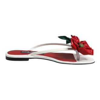Dolce & Gabbana Rot Wei&szlig; Keira Blumen Leder Sandalen - - Shoes - Damen - Wei&szlig; - 37 EU