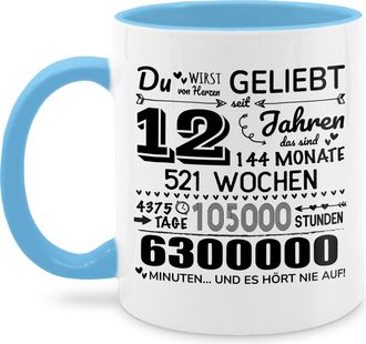 Shirtracer Tasse Tassen 325ml - 12 Jahre - Du wirst von Herzen geliebt | 12. Geburtstag | 12 Jahre Geburtstagsgeschenke | 12ter Geburtstagsgeschenke für Jungen u