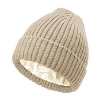 Dreshow Bonnet dhiver pour Femmes Hommes Bonnet Doubl&eacute; Satin Doux et Chaud Beanie Hiver avec Doublure Soyeuse Tricot&eacute; Chapeau Unisexe