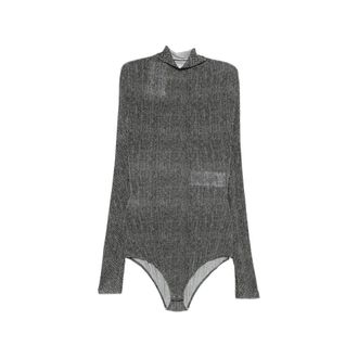 Maison Margiela High Neck Herringbone Bodysuit - - Tops - Damen - Grau - S
