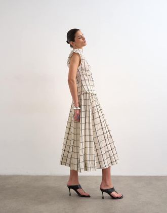 Topshop Saloon - Jupe longue taille basse &agrave; grands carreaux-Neutre