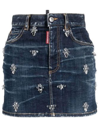 Dsquared2 jupe en jean &agrave; ornements en cristal - Bleu