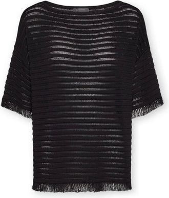 Elena Miro Femme, Pulls, Noir, Taille: 46 FR Top Ray&eacute; Perfor&eacute; en M&eacute;lange de Viscose