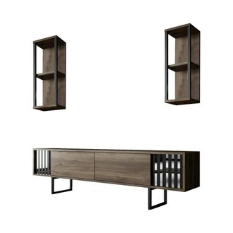 Dmora Fernsehschrank Ananke, St&auml;nder f&uuml;r Wohnzimmerfernseher, Niedriges Wohnzimmer-Sideboard, TV-St&auml;nderbasis, 180x30h48 cm, Walnuss und Schwarz