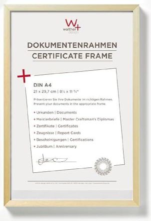 Walther Design Bilderrahmen gold 21 x 29,7 cm (DIN A4) Aluminium Dokumentenrahmen Chair Alurahmen AJ130G