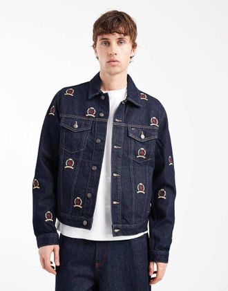 Tommy Jeans Ryan - Veste camionneur classique avec logo &eacute;cusson sur lensemble - Bleu fonc&eacute; d&eacute;lav&eacute;-Bleu marine