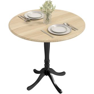 HOMCOM Table &agrave; manger - HOMCOM - 4 personnes - pi&eacute;tement en acier - style moderne - MDF - &Oslash; 80 x 75 cm - bois naturel et noir