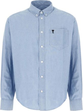 Ami Homme, Chemises, Bleu, Taille: M Boxy Embroidered Ami de Coeur Shirt