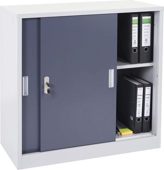 Mendler Aktenschrank Boston HWC-F41, Stahlschrank Büroschrank, mit abschließbaren Schiebetüren 90x90x45cm - anthrazit
