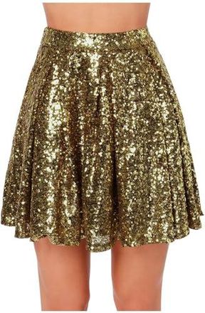 Generic Jupe patineuse à paillettes scintillantes pour femme - Jupe de danse plissée taille haute - Mini jupes évasées à paillettes - Mes commandes aujourdhui