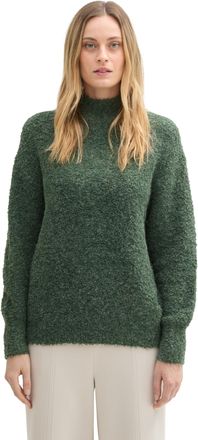 Tom Tailor Damen Bouclé Strickpullover mit Stehkragen, 24775 - Pale Bark Green Melange, XS