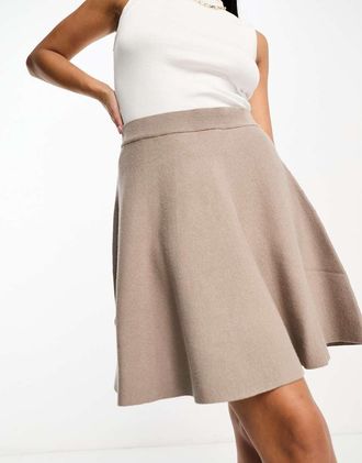 Vero Moda Y.A.S - Mini-jupe en maille à godets - Champignon-Neutral