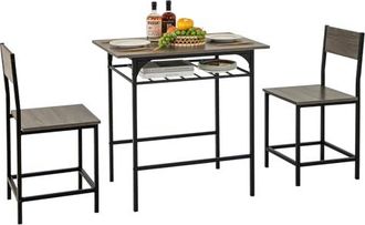 Giantex Ensemble Table et Chaise Salle a Manger, &Eacute;tag&egrave;re pour Bouteilles, 2 Chaises avec Dossier, Petite Table Bar Cuisine pour 2 Personnes, Design Compact, p