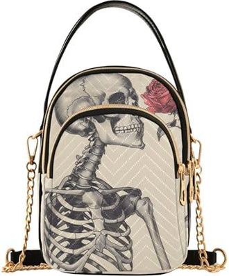 Mnsruu Sac à bandoulière pour femme - Motif squelette et tête de mort - Petit sac à bandoulière avec sangle réglable
