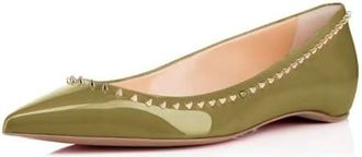 Minitoo Chaussures plates confortables pour femme avec rivets pour fête, bal de fin dannée, W9 Vert herbe, 40.5 EU