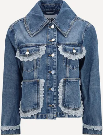 Ganni Rigid denim Jacket with lace details Female 38