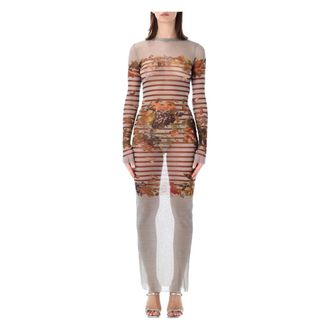 Jean Paul Gaultier Mesh Long Dress Mariniere Grape - - Dresses - Damen - Mehrfarbig - M