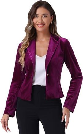 Allegra K Veste de Costume de Bureau daffaires à Revers pour Femme en Velours 1 Bouton Violet foncé-2 XL