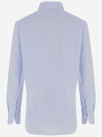 Finamore Mens Shirt Ribbed Cotton Light Blue