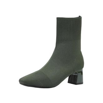 Generic Bottines courtes en tricot extensible pour femme - &Eacute;l&eacute;gantes - Couleur unie - Talon &eacute;pais - Respirantes - Classiques et confortables - Pour le travail