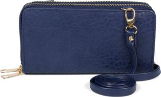 styleBREAKER Damen 2 in 1 Mini Bag Umh&auml;ngetasche mit genarbter Oberfl&auml;che, Geldb&ouml;rse, Handytasche, Schultertasche 02012364, Farbe:Dunkelblau