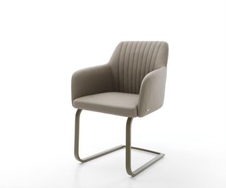 DELIFE Freischwinger Greg-Flex Echt-Leder Schlamm Freischwinger flach Effektfinish Titan Taschenfederkern, Esszimmerst&uuml;hle