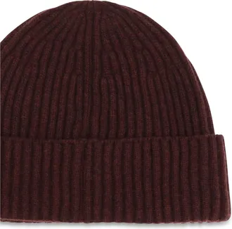 Brunello Cucinelli M2293900 Cashmere Ribbed Beanie - Burgundy
