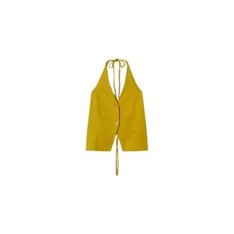 Twinset Femme, Vestes, Vert, Taille: 38 FR Gilet halter en lin m&eacute;lang&eacute;