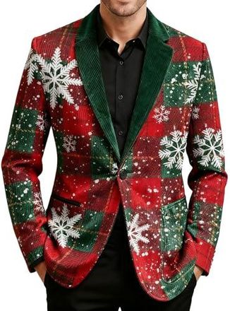 Generic Costume de Noel Homme Veste Blazer Chic et Elegant De No&euml;l Veste de Costume Blazers en Velours C&ocirc;tel&eacute; daffaires Costumes et Vestes Hommes Idee Cadeau 