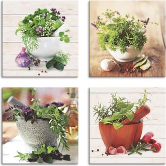 Artland ARTland Wanddeko Küchenbilder Leinwand Bilder Set 4 teilig je 40x40 cm Quadratisch Wanbilder Stillleben Kräuter Gewürze S6IJ