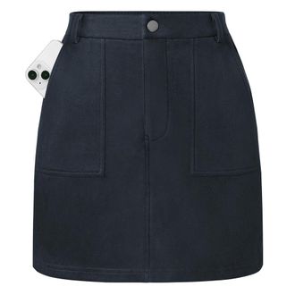 Kate Kasin Damen-Minirock aus Wildlederimitat Herbst/Winter hoch taillierter Bleistiftrock mit Taschen Marineblau 2XL