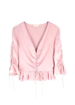 Valentino Garavani Valentino Pink Ruched Detail V-Neck Silk Blouse Size XXS