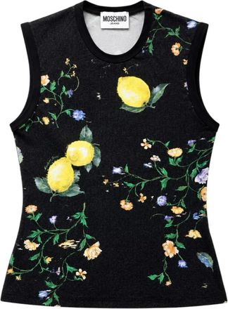 Moschino Femme, Tops, Noir, Taille: 42 FR Top smanicato stampa limoni e fiori