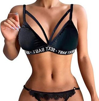 Generic Brassi&egrave;re sexy &agrave; col en V pour femme - Haut court double couche - 2026, Noir, S