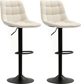 HOMCOM Lot de 2 tabourets de bar - HOMCOM - en chenille - hauteur r&eacute;glable - avec dossier et repose-pieds, pivotant 360&deg;- beige