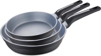 San Ignacio Bistro Grey - 3er-Set Bratpfannen mit Antihaftbeschichtung und weichem Griff - aus Aluminiumguss - für alle Herdarten geeignet - Schnellheiztechnologi