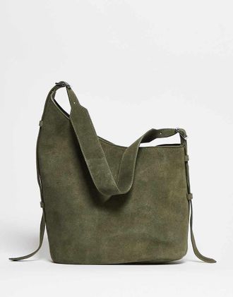 Asos Cabas asym&eacute;trique en daim avec boucle lat&eacute;rale - Olive-Vert