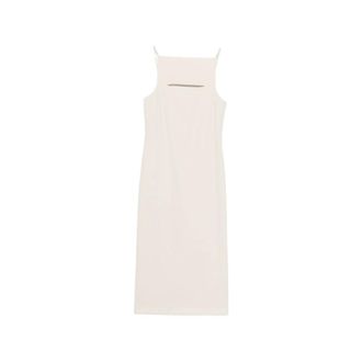 Patrizia Pepe Femme, Robes, Blanc, Taille: 38 FR Robe mi-longue sans manches &agrave; encolure carr&eacute;e